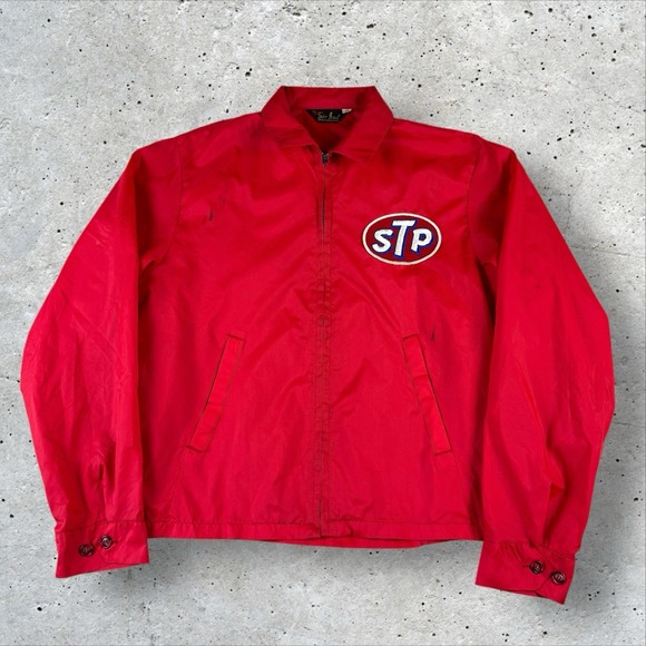 Jackets & Coats | Vintage Stp Oil Racing Full Zip Windbreaker Nylon ...